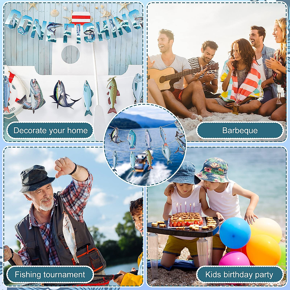 2 Line Fish Party Decorations Gone Fishing String Hanging Banner for Fish Birthday Decorations Retirement Party Decorations Fish Birthday Party Supplies Outdoor Salt Water Barbecue Party Decoration