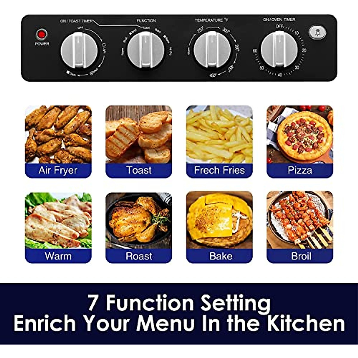 Toaster Oven Air Fryer Combo 19-Quart, AUMATE Kitchen in the box 7 in 1 Convection Toaster Oven Countertop, Oilless Air Fryer Oven, Includes Baking Pan, Oven Rack, Fry Basket, Crumb Tray, 1550W, Black