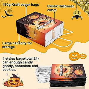 PAICUIKE 24 Pcs Halloween Paper Gift Bags - 6.3x3.1x8.3Inch Small Trick or Treat Gift Bags with Handles, Ideal for Kids' Parties