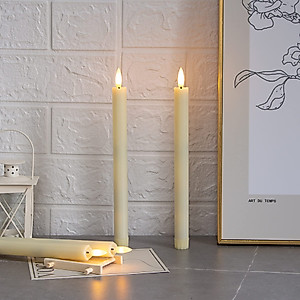 Vtobay Flameless Taper Candles with Remote Timer,Set of 2 Ivory Flickering LED Candlesticks,Battery Operated Window Plastic Warm Fire Candles for Indoor Outdoor Decor,(No Scent, 0.78” x 10.24”)