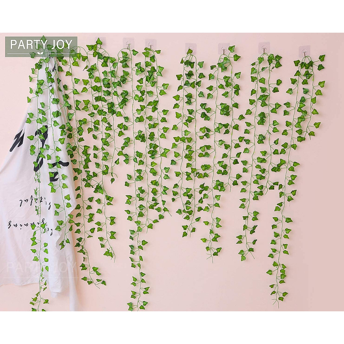 PARTY JOY 84Ft 12 Strands Artificial Ivy Leaf Vines Hanging Plants Garland Fake Foliage for Room Home Garden Bedroom Kitchen Patio Office Wedding Wall Decor (Green,960 Leaves)