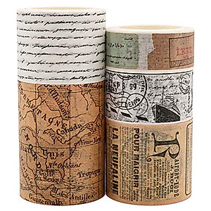 Knaid Vintage Washi Tape Set, Assorted 5 Rolls of Decorative Colored Masking Tapes for Scrapbooking, DIY Decor and Crafts, Bullet Journals, Planners, Junk Journal, Gift Wrapping