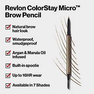 Revlon ColorStay Micro Eyebrow Pencil with Built In Spoolie Brush, Infused with Argan and Marula Oil, Waterproof, Smudgeproof, 454 Medium Brown (Pack of 1)