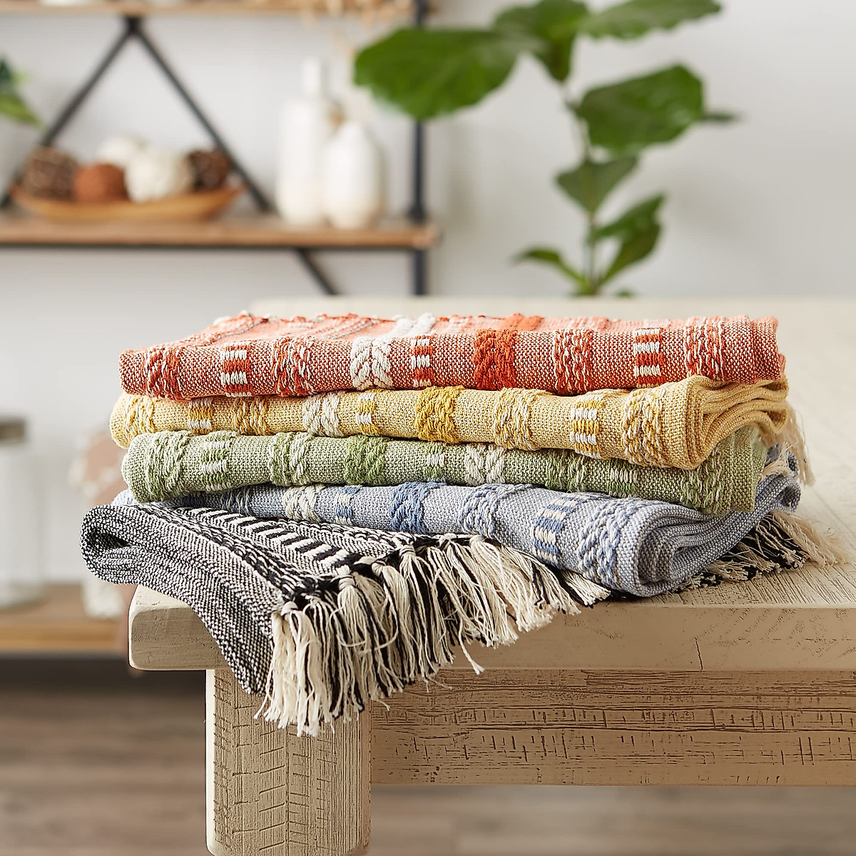 DII Farmhouse Braided Stripe Table Runner Collection, 15x72, Black