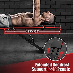 GIKPAL Adjustable Weight Bench, Foldable Workout Bench for Home Gym, Incline Decline Flat Exercise Bench Press for Full Body Strength Training w/Extended Headrest and Leg Extension (Black - New