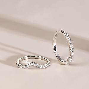 JALOKIVI 2mm 925 Sterling Silver Eternitys Ring for Women Chevron Cubic Zirconia Half Eternity Wedding Bands Size 10