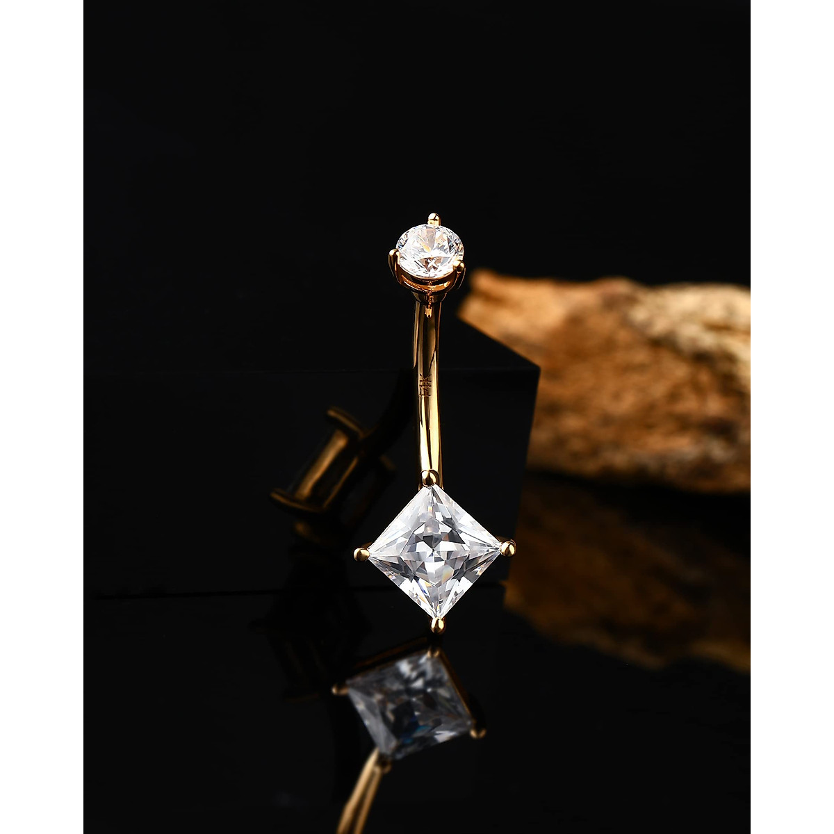 Jewseen 14K Gold Belly Button Ring Sparkling CZ Navel Rings Belly Bar Navel Piercing Body Jewelry