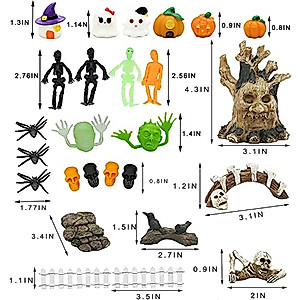 Miniature Halloween Fairy Garden Set - DIY Mini Halloween Garden Accessories Kit Fall Autumn Garden Ornaments Decors String Light Ghost Pumpkin Spiders Witch Skull Halloween Cake Dollhouse Decor