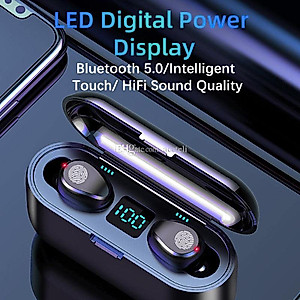 Waterproof Headphone, 8 LED Display Gaming Headset,Battery Display Earbuds F9 Bluetooth Earpiece, Touch Control