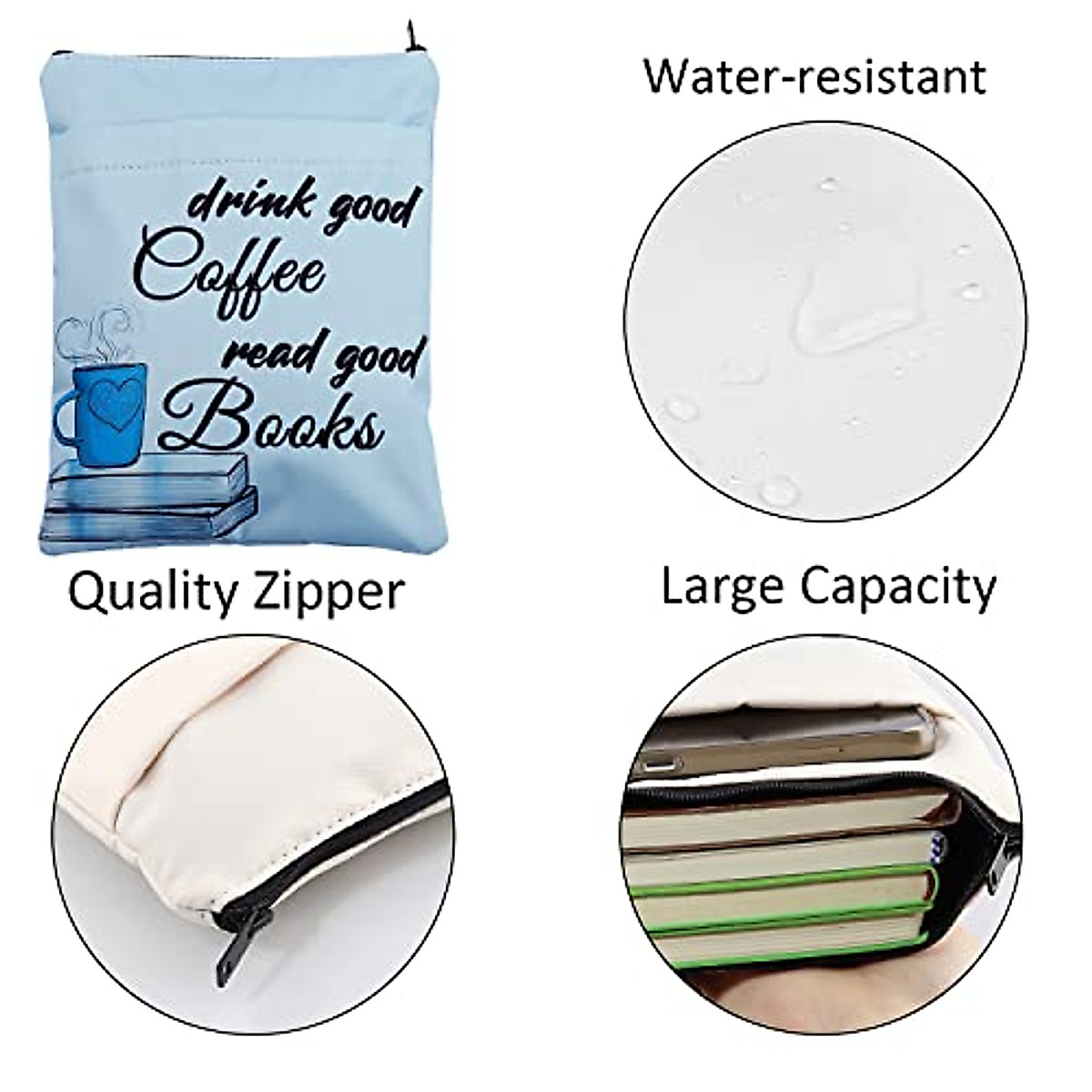 Gzrlyf Coffee Book Sleeve Drink Good Coffee Read Good Books Zipper Pouch Coffee Lover Gift Book Protector Sleeve Reader Gift (Drink Coffee Read Books)