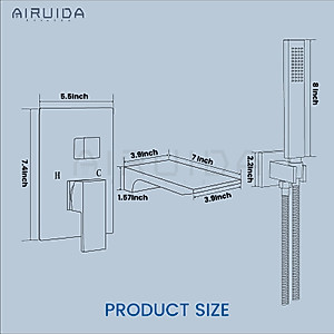 Airuida Wall Mount Tub Faucet with Waterfall Tub Spout Wall Mounted Bathtub Faucet with Handheld Shower Single Handle Tub Filler Shower Faucet Set with Rough-in valve Straight Spout Matte Black