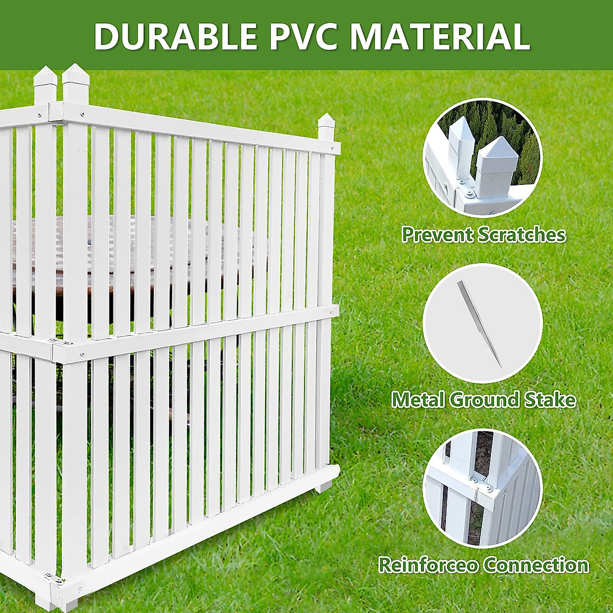 FLYYIBO Outdoor Privacy Screen, No Dig White Vinyl Privacy Fence Screen Kit for Pool Equipment Enclosure, Trash Can Enclosure for Outside (36" W x 48" H, 2 Panels)