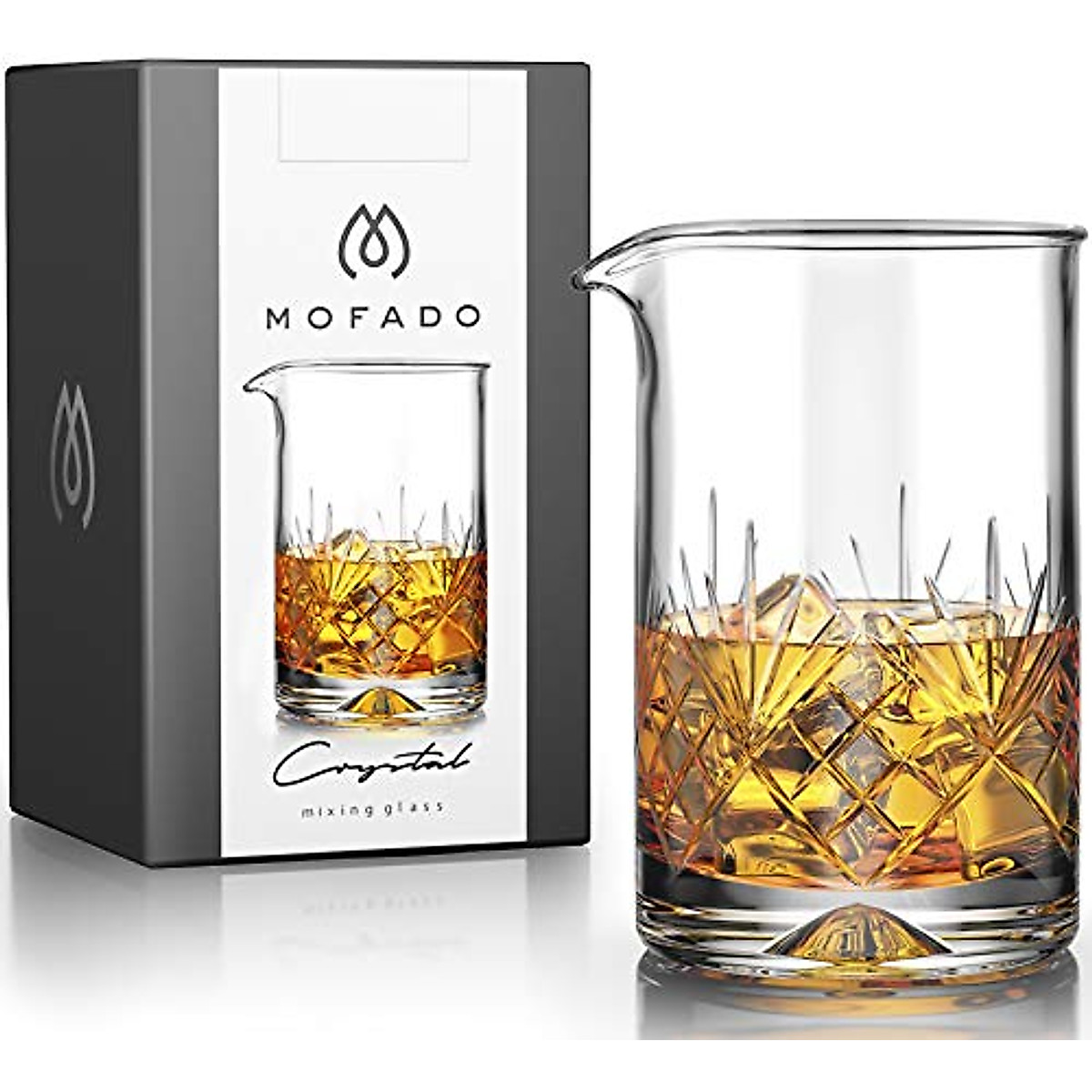Mofado Crystal Cocktail Mixing Glass - 24oz 710ml - Thick and Sturdy Bottom, Durable - Premium Seamless Design - Professional Quality