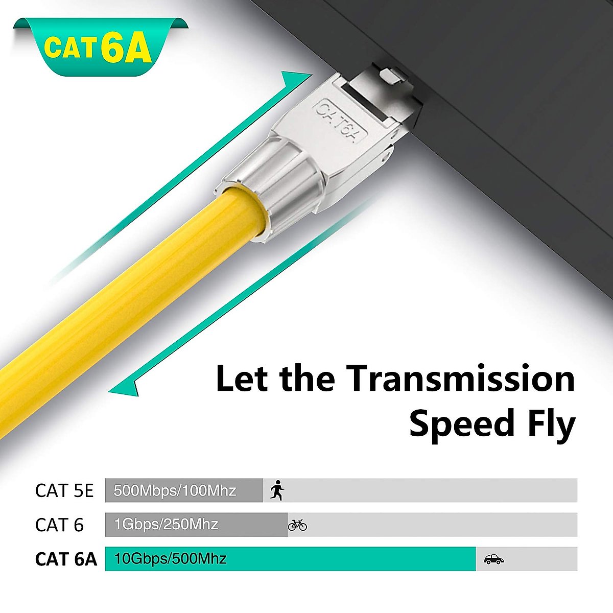 VCELINK RJ45 Cat6A Connectors Tool-Free Reusable Shielded Ethernet Termination Plugs for 23AWG SFTP UTP Cable, 10G Easy Internet Plug, Fast Field Installation 4 Pack
