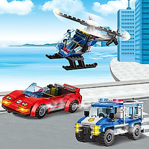 City Police Catch Thief Building Block Set with Cop Car, Bank, Helicopter, Getaway Sports Car, Fun Police Chase Toy for Kids, Best Learning & Roleplay STEM Toy Gift for Boys Girls Ages 6+ (625pcs)