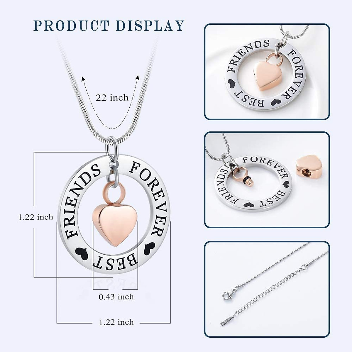 zeqingjw Cremation Jewelry Urn Necklace for Ashes Heart with Circle of Life Engraved ''Forever Best Friend'' Keepsake Urn Pendant Memorial Ash Urn Jewelry for Women Men