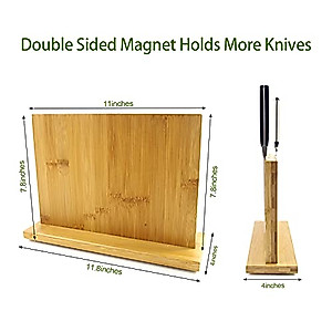 Bamboo Large Magnetic Knife Block, Bamboo Knife Holder with Powerful Magnet, Kitchen Knife Organizer Block for Storage, Double Sided Magnetic Knife Holder(11.8"x8.6")