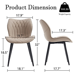 YOUNIKE Dining Chairs Set of 2, Upholstered Leather Kitchen Dining Room Chairs, Modern Living Room Bedroom Side Chairs with Wide Curved Back and Metal Legs, Kitchen Chairs Khaki Taupe