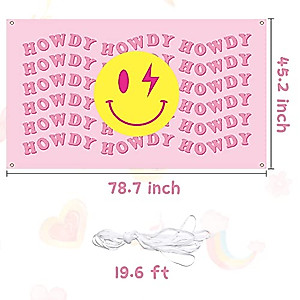 Y1tvei Preppy Cowgirl Room Decor Party Banner Aesthetic Pink Howdy Happy Face Tapestry Backdrop Modern Preppy Photography Background for Teen Girls Bedroom College Dorm Wall Hanging Props Photo Booth