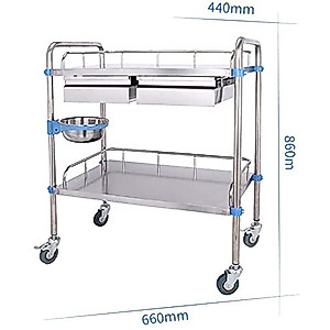 Stainless Steel Trolley - Double Trolley Care Dressing Medical Tray Trolley Clinic Beauty Practical