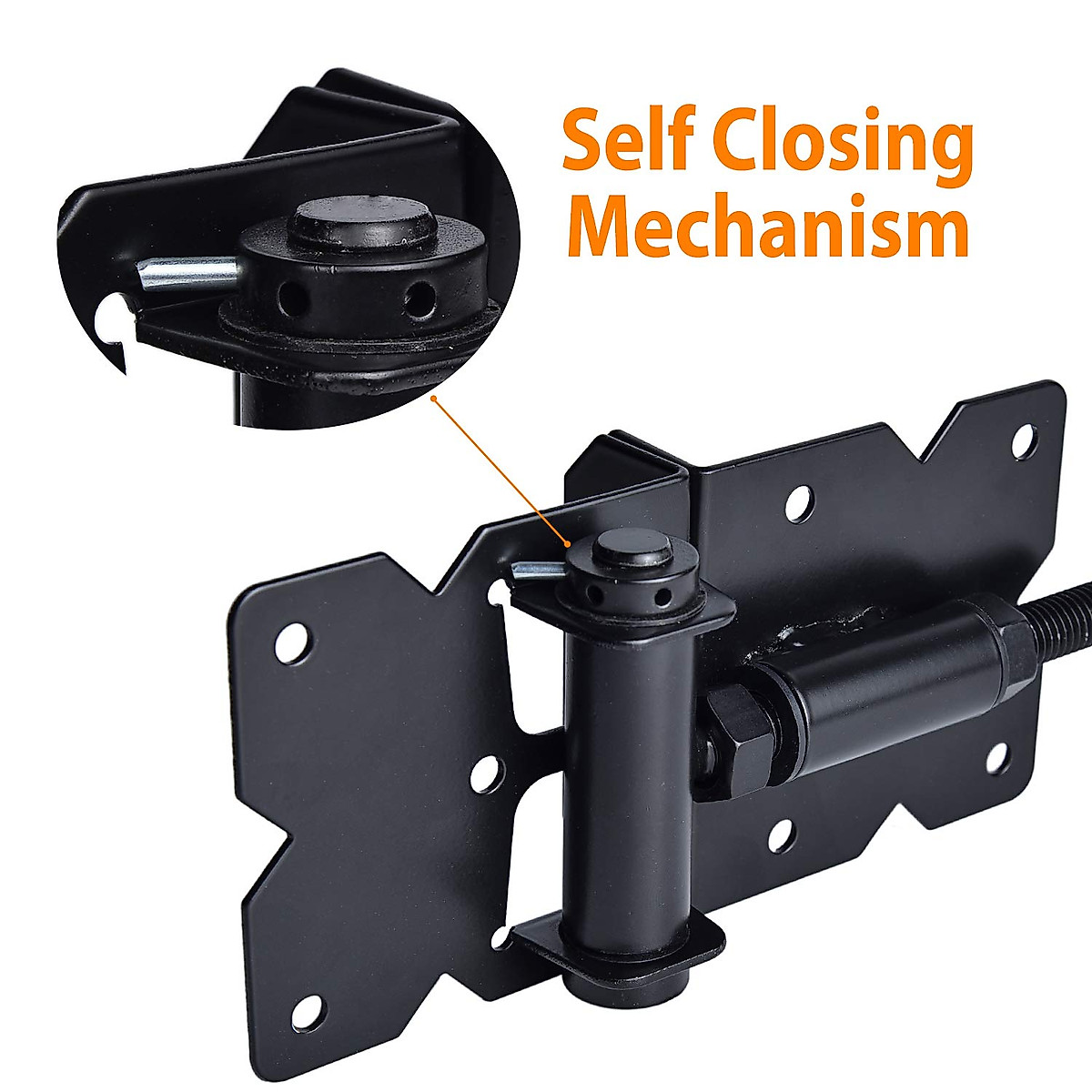 Self Closing Gate Hardware Hinges Heavy Duty for Wooden/Vinyl/PVC Fences,90 Degree Adjustable, with Installation Screws and Swing Adjuster Tool,2 Pack/Set,Black