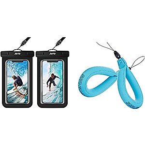 JOTO (2 Pack Universal Waterproof Pouch for iPhone 11 Pro Max, Galaxy S20 Note 10+ up to 6.9" Bundle with (2 Pack) Floating Strap