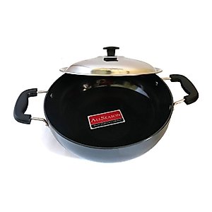 DBY Tradenet Kadhai Deep Karahi Hard Anodised Cookware Kadai with Stainless steel Aluminium Kadhai Fry Pan Deep Fry Pan Aluminium Frying pan Daily Use Home/Kitchen 2 Ltr (3mm)