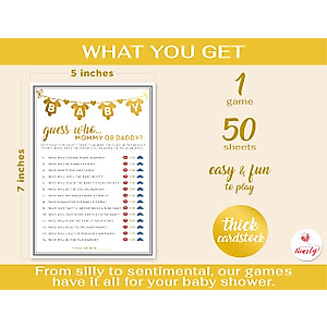 Party Hearty Baby Shower Games for Girl or Boy, 50 pcs Mommy or Daddy Guess Who Game, Fun Activity Cards, Gender Neutral, Baby Shower Ideas