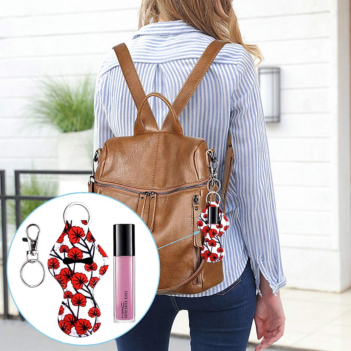 Duufin 20 Pieces Chapstick Holder Keychains Bulk Lipstick Holder Keychains Chapstick Keyring Holder with 20 Pieces Metal Clip Cords Suitable for Chapstick Tracker and Safeguard, 20 Vibrant Colors