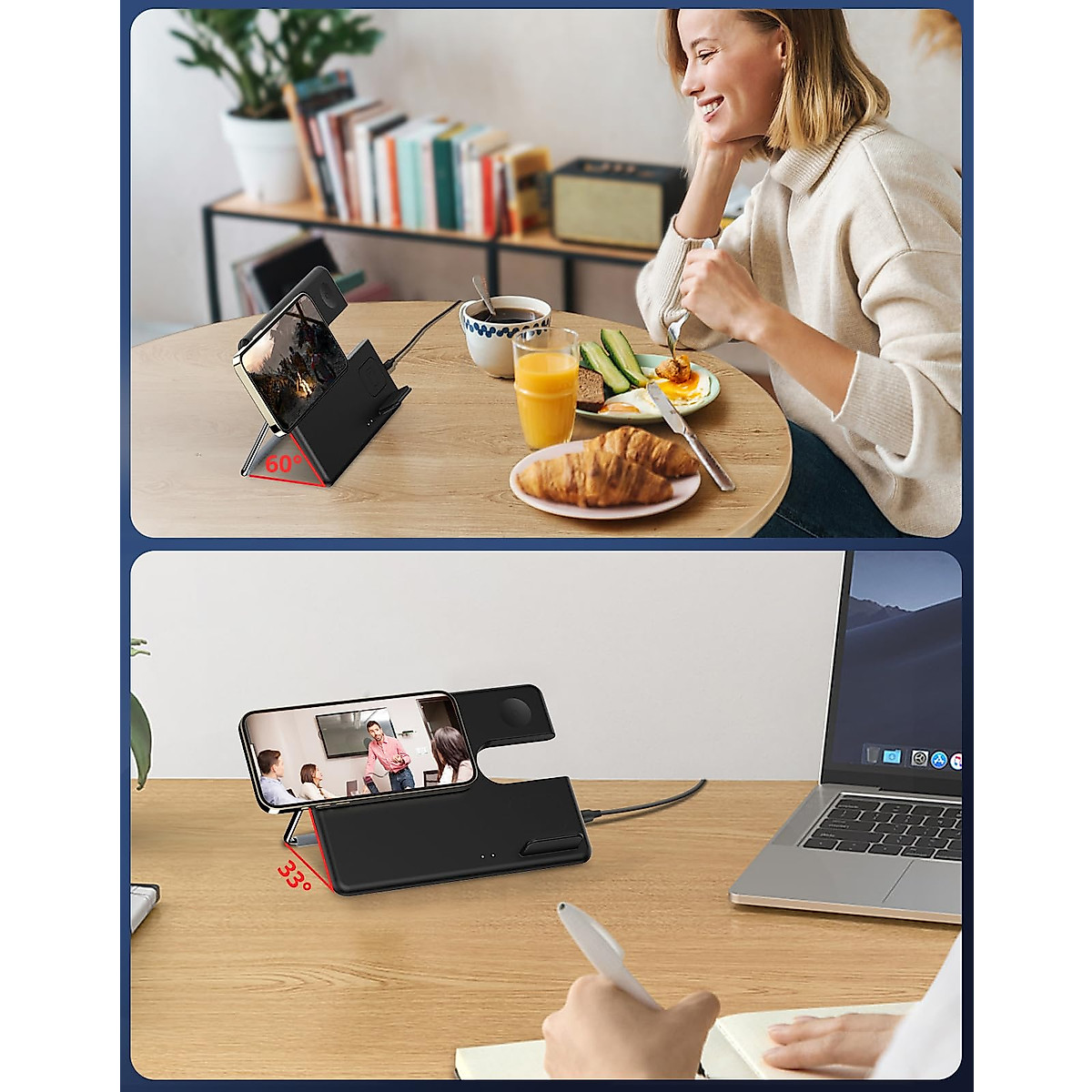 3 in 1 Wireless Charger Stand for Magsafe: 𝟮𝟬𝟮𝟰 𝗡𝗲𝘄 Charging Station for iPhone 15/14/13/12 Series - Magnetic Phone Pad for Apple Watch Ultra 2/Series 9/8/7/6/5/4/3/2/SE, AirPods Pro 3rd/2nd