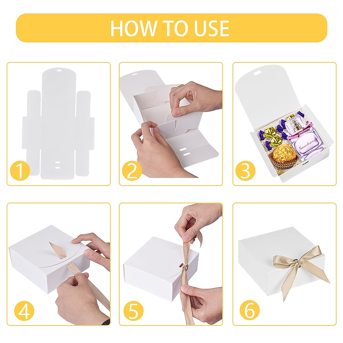 Xylitic 10 Pcs White Gift Boxes with Lids, 4.5x4.5x2 Present Box, Square Gift Boxes with Ribbon, Paper Gift Boxes for Presents, Wedding, Birthday, Party, Baby Shower, Chocolate, Candy, Snacks