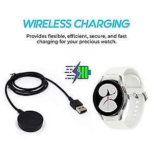 Compatible Samsung Watch Charger for Galaxy Watch 4, Galaxy Watch 3, Samsung Smart Watch Active 2 by ElloGear - USB Wireless Charging Dock Replacement Adapter Stand Classic Charge - Black