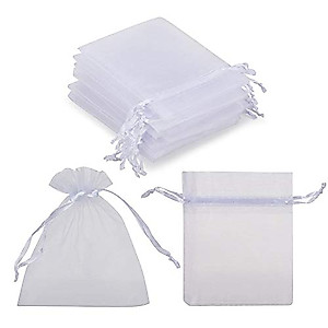 HRX Package 100pcs White Organza Jewelry Bags Drawstring 3 x 4 inch, Little Mesh Gift Pouches Mini Candy Bags for Small Presents Jewelry Earrings