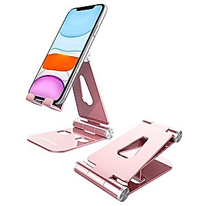 Lucrave Cell Phone Stand, Updated Adjustable Desktop Phone Holder Cradle,Fully Foldable, Compatible with All Phones Android and iPhone 11 Max Xs Xr 8 7 Plus, iPad Mini, Tablets(7-10")-Rose Gold
