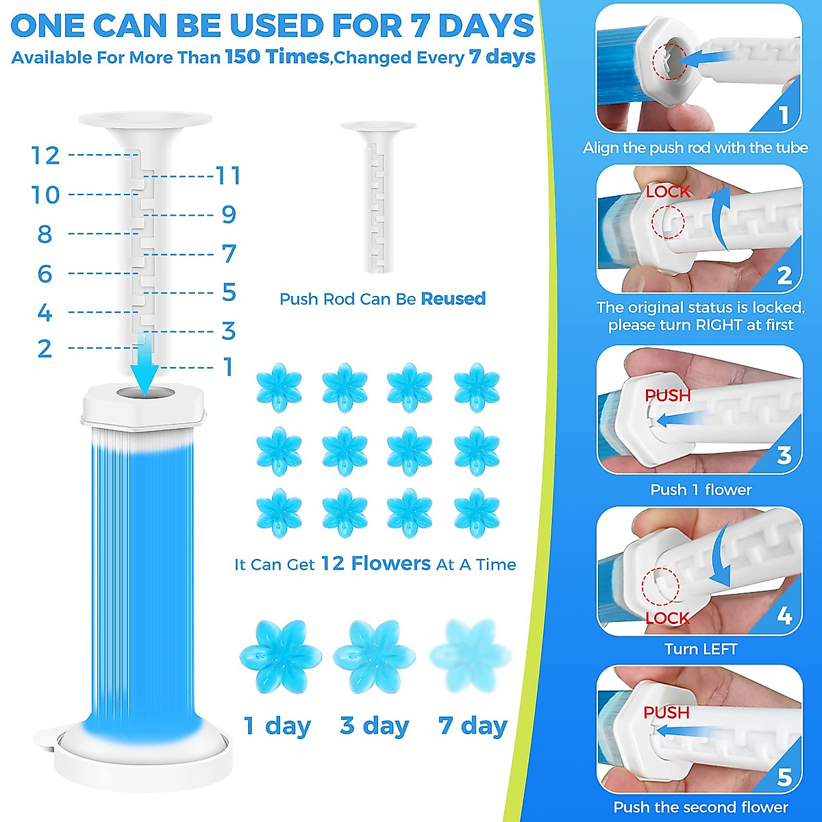 ZENUTA 6Pcs Toilet Bowl Cleaner, 6 Kinds of Scent Toilet Cleaner Gel Stamp Kit for Bathroom Clean, Flower Toilet Gel Stamp,Toilet Stamp Cute Shape Includes Dispenser and Gel