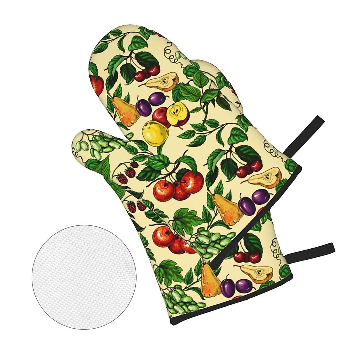 Nice Fruit Flower Oven Mitts and Pot Holders Heat Resistant 4 Pcs Sets Waterproof Non-Slip for BBQ Cooking Baking Grilling