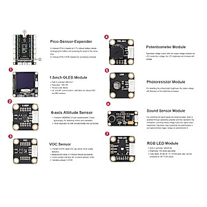waveshare Sensor Kit for Raspberry Pi Pico W, Including Pico Expansion Board, and LED, Button, Buzzer, etc. 15 Common Modules, All-in-one Design, with Raspberry Pi Pico W