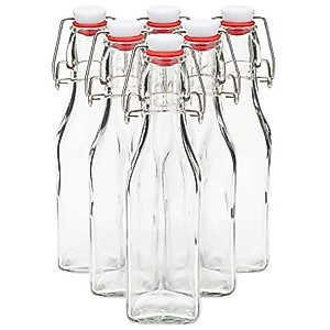 Juvale 6-Pack 8 oz Swing Top Glass Bottles with Stoppers with Airtight Caps and 1 Cleaning Brush, Flip Top Brewing Bottles for Homemade Kombucha, Vanilla Extract, Infused Oil, Vinegar, Tea