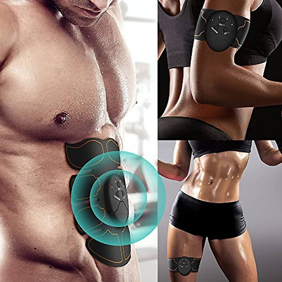 M MITLINK Abs Stimulator Abdominal Intelligent Muscle Toner Training Device 10 Extra Gel Pads Portable Fitness Workout Equipment for Men Women Home Office Equipment (Black)