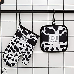 FSTIKO Milk Cow Oven Mitts and Pot Holders Sets 4 Pieces, Hot Pads Cotton Quilted Kitchen Mittens BBQ Gloves with Potholders Kitchen Microwave Gloves for Baking Cooking Grilling