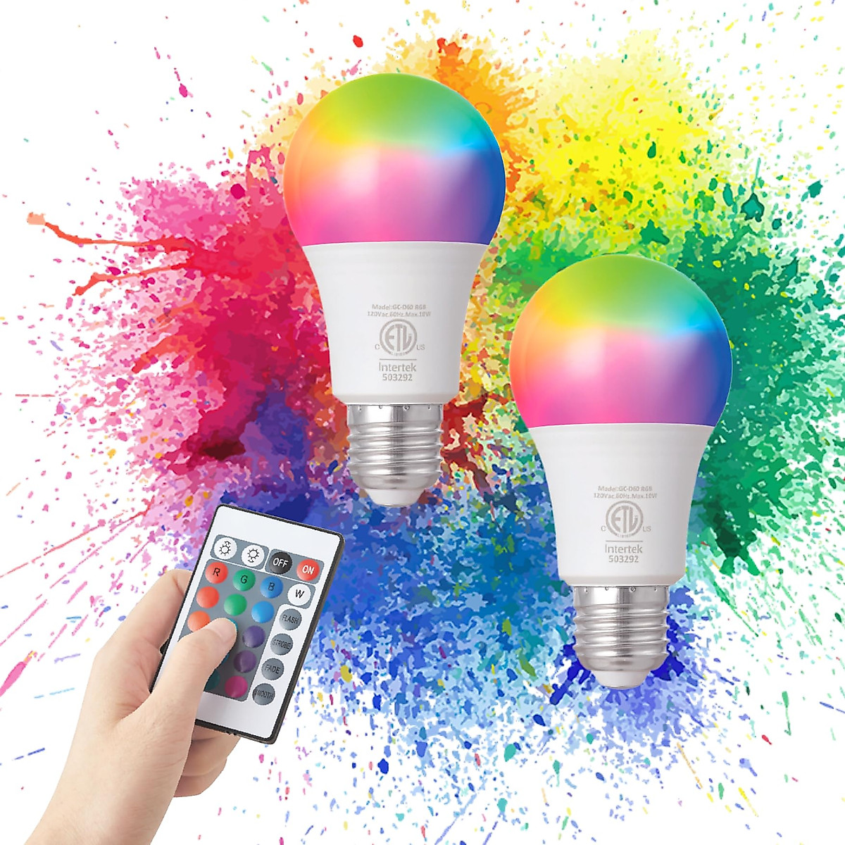 LIGHTACCENTS Two Color Changing LED Smart Light Bulbs with Remote Control - 10 Watt Medium Based RGB Color Changing Light Bulb for Mood Lighting with Remote (Set of 2)