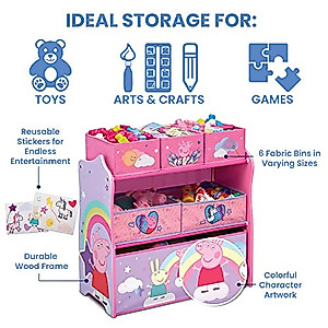Delta Children Chair Desk with Storage Bin + Design and Store 6 Bin Toy Storage Organizer, Peppa Pig (Bundle)