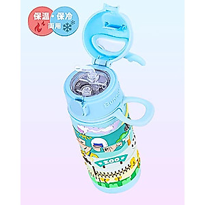 Kids Puzzle Insulated Stainless Steel Bottle with Straw for Travel and Gift,Spill-Proof,Reusable,Vacuum-Wide Mouth (Lake Blue｜Jigsaw)