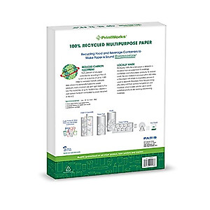 Printworks 100 Percent Recycled Multipurpose Paper, 20 Pound, 92 Bright, 8.5 x 11 Inches, White, 6 Reams 2400 sheets (00018C)