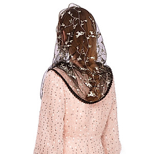 PAMOR Chapel Veils Mantilla Infinity Veil Latin Mass Little Flower Soft Embroidered Lace Head Covering Scarf (Black)