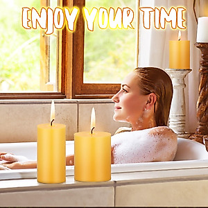 Threlaco 10 Pcs Pure Beeswax Candles Set Natural Unscented Beeswax Pillar Candle 2.4 x 3 Inch 2 x 4 Inch Smokeless Bees Wax Candles Long Burn Time Scentless Candles for Prayer Decoration Home Relax