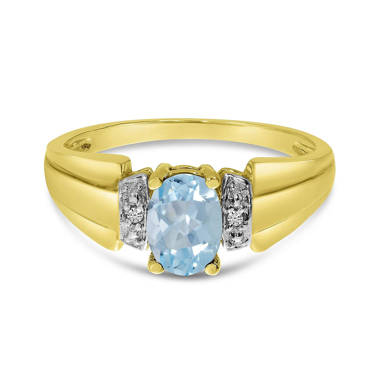 Direct-Jewelry 10k Yellow Gold Oval Aquamarine And Diamond Ring (Size 9)