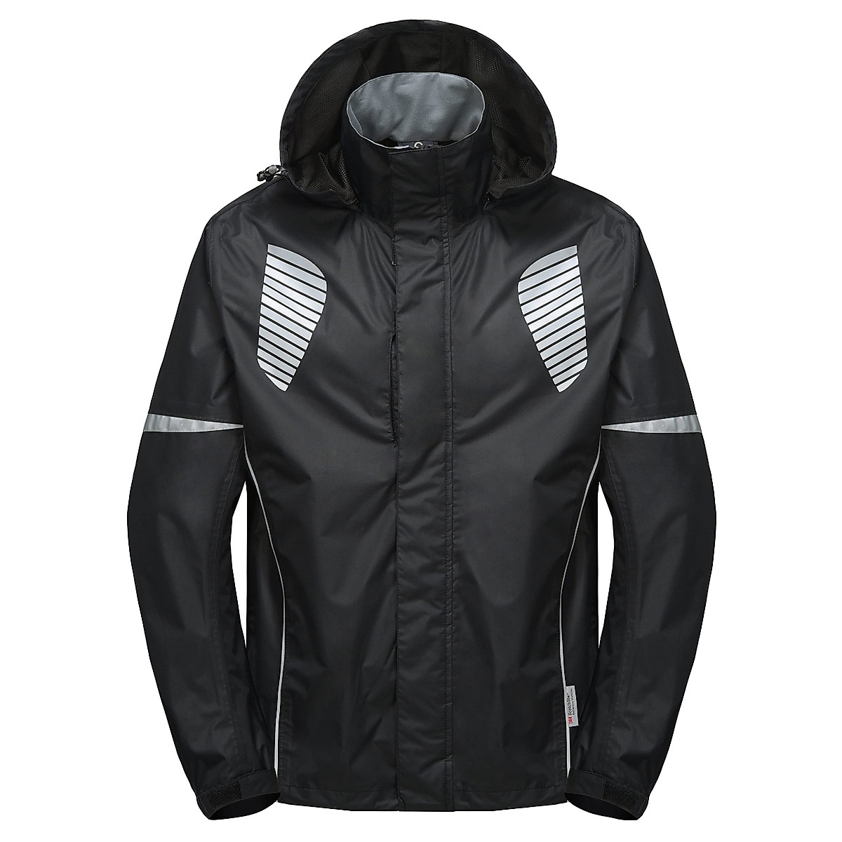 Little Donkey Andy Men's Waterproof Cycling Rain Jacket Reflective Rain Shell Coat Outdoor Packable Windbreaker Removable Hood Raincoats for Running,Hiking,Golf,Travel Black XL