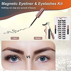 Magnetic Eyelashes Kit, Magnetic Lashes Natural Look, 3D Reusable Magnetic Eyelashes with Eyeliner, False Eyelashes with 2 Tubes of Eyeliner & Tweezers - Easy to Use