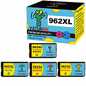 YATUNINK Remanufactured Ink Cartridge Replacement for HP 962XL Black 962 XL Cyan Magenta Yellow Ink Cartridges Combo Pack for HP Officejet 9012 OfficeJet Pro 9010 9015 9018 9020 9025 Printer (4 Pack)